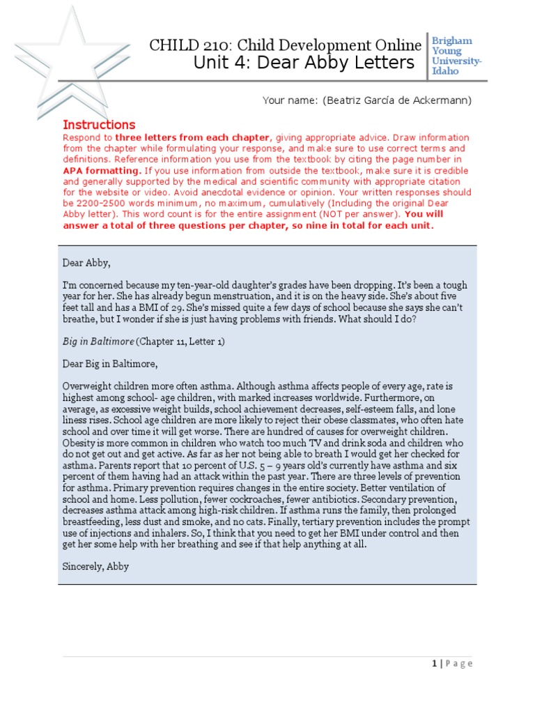 Dear Abby Unit 4 End | PDF | Attention Deficit Hyperactivity Disorder ...
