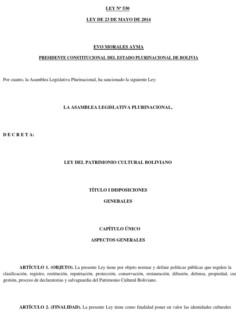 Ley de Patrimonio Cultural Boliviano | PDF | Patrimonio cultural | Bolivia