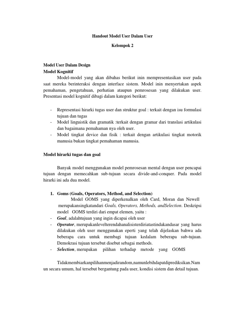 Handout Model User Dalam Desain K2 | PDF