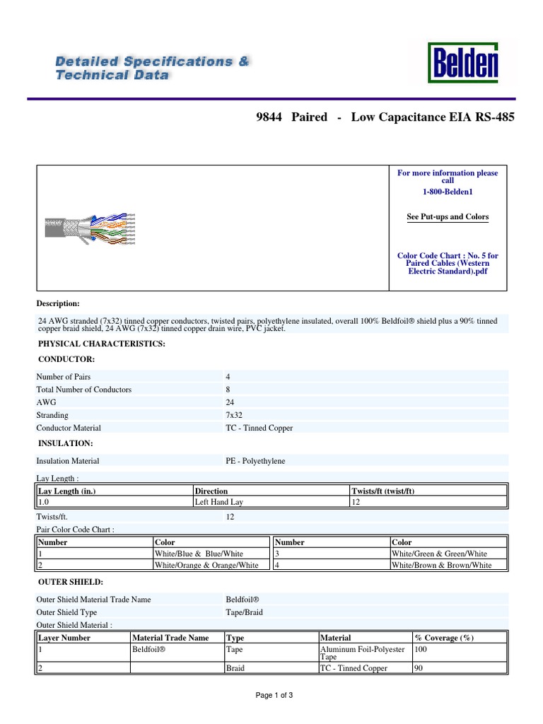 9844 Paired - Low Capacitance EIA RS-485: See Put-Ups and Colors | PDF ...