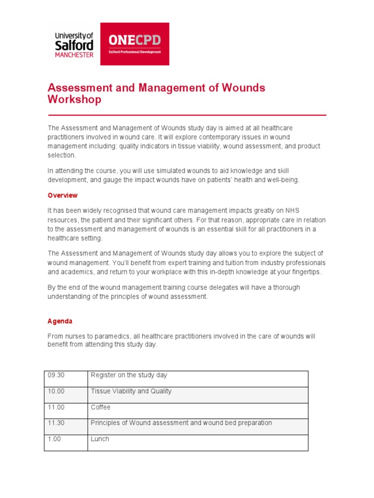Assessment and Management of Wounds Workshop | PDF | Health ...