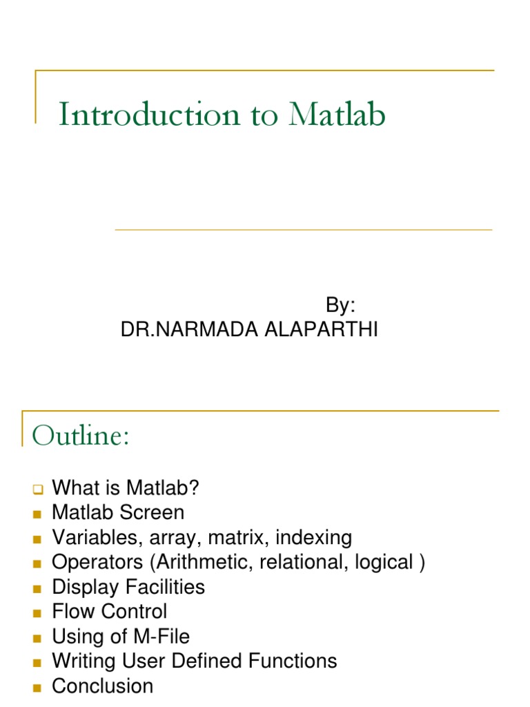 Introduction To Matlab | PDF | Matlab | Matrix (Mathematics)