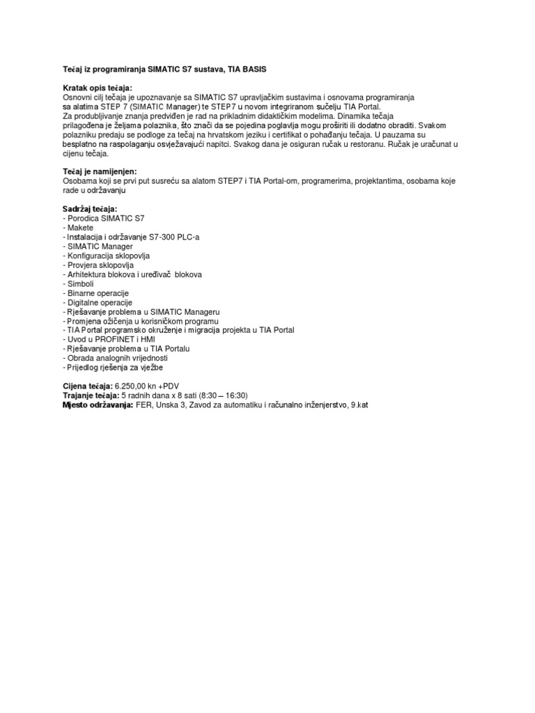 Tecaj Iz Programiranja SIMATIC S7 Sustava - TIA Basis | PDF