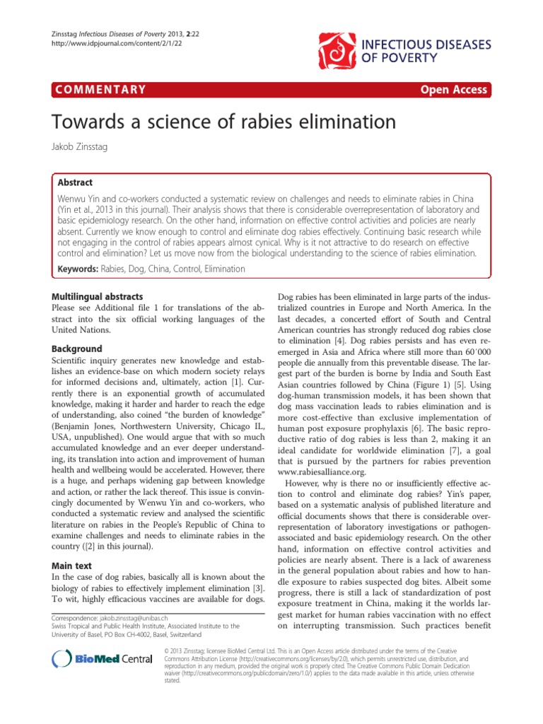 Towards A Science of Rabies Elimination: Commentary Open Access | PDF ...