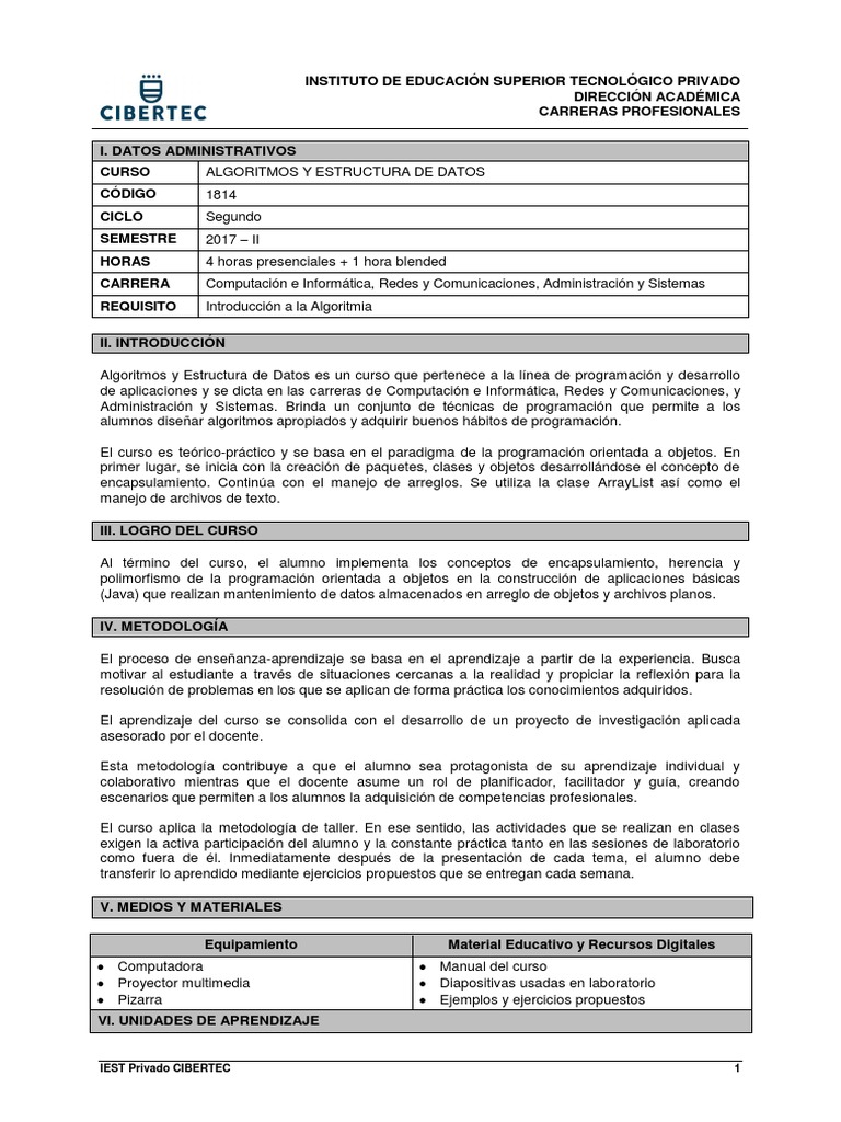 Silabo 2017 Ii 02 Algoritmos Y Estructura De Datos 1814 28 08 2017