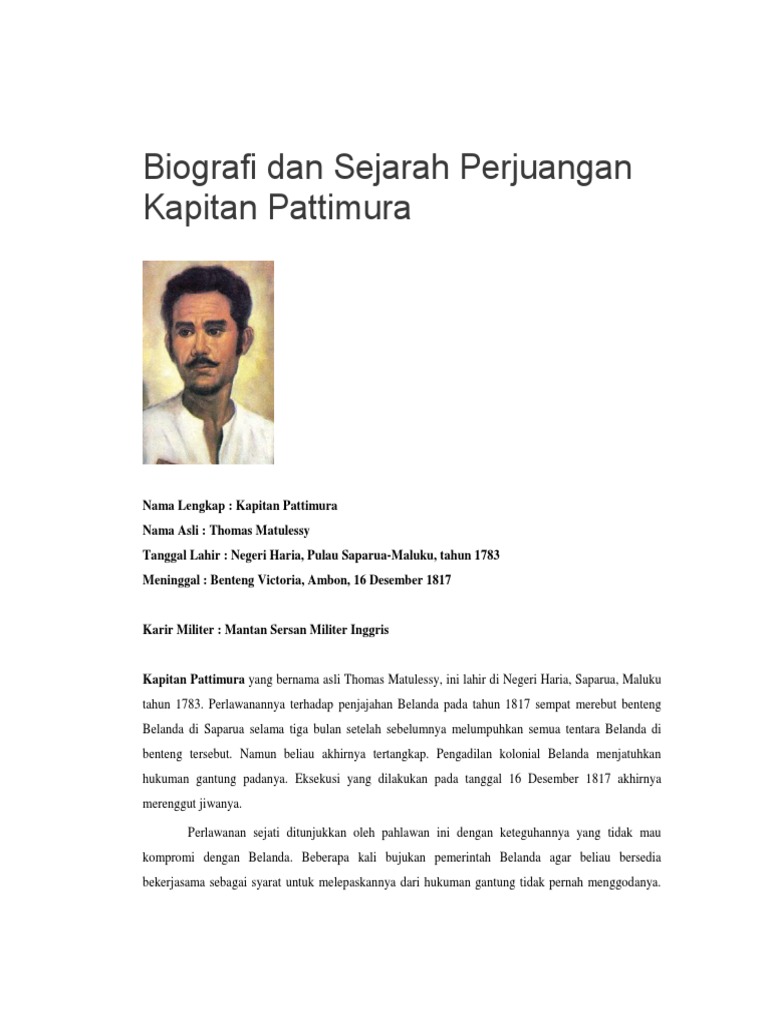 Biografi Dan Sejarah Perjuangan Kapitan Pattimura | PDF | Sejarah
