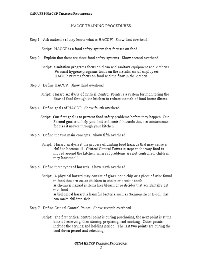 Pep Haccp Training Procedures | PDF | Hazard Analysis And Critical ...
