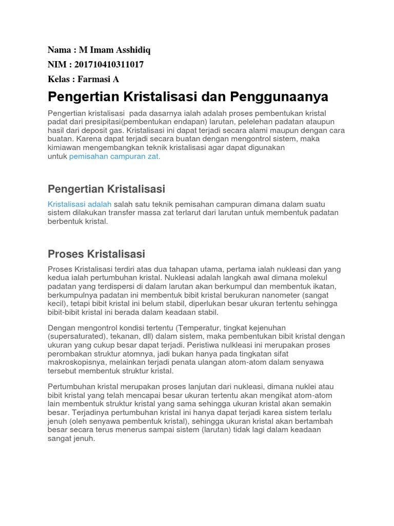 Kristalisasi: Proses dan Aplikasi | PDF | Sains & Matematika