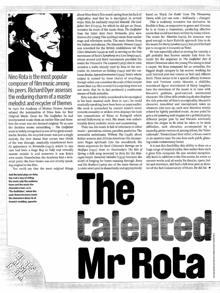 Richard Dyer-The Talented Mr. Rota | PDF | Entertainment | Performing Arts