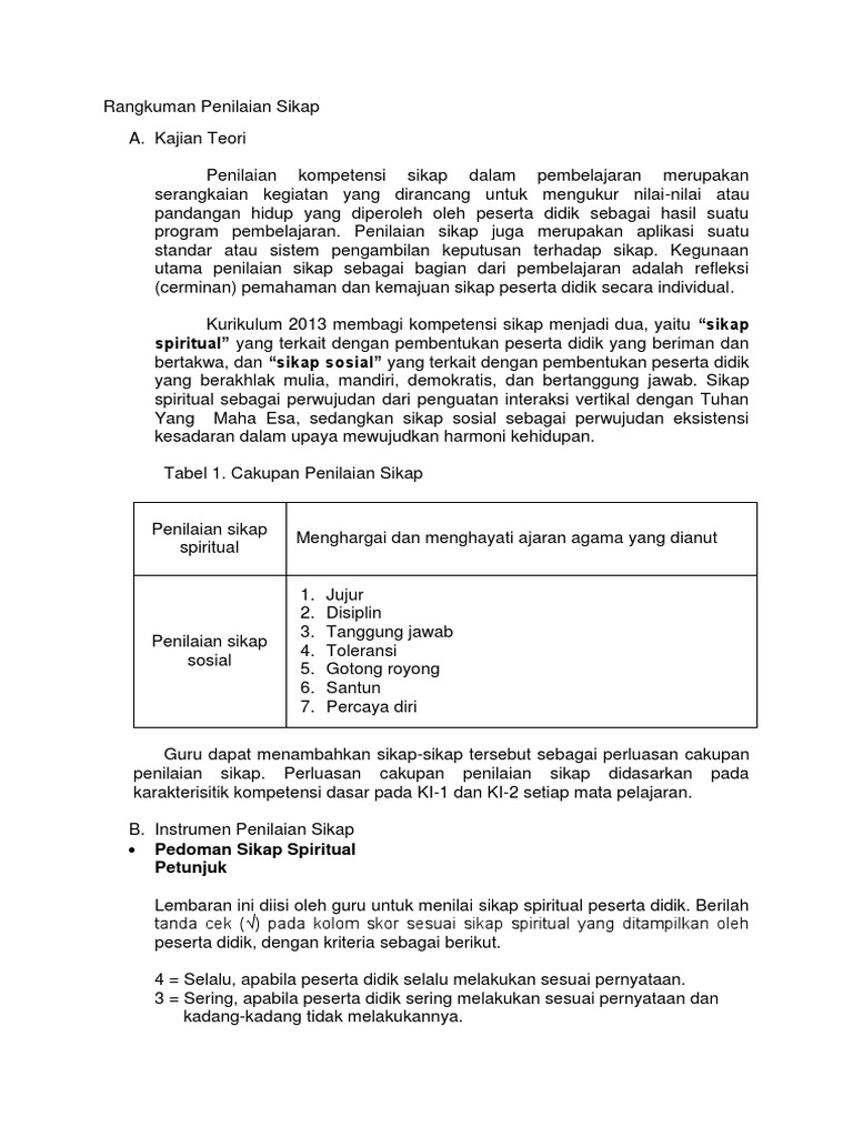Rangkuman Penilaian Sikap | PDF