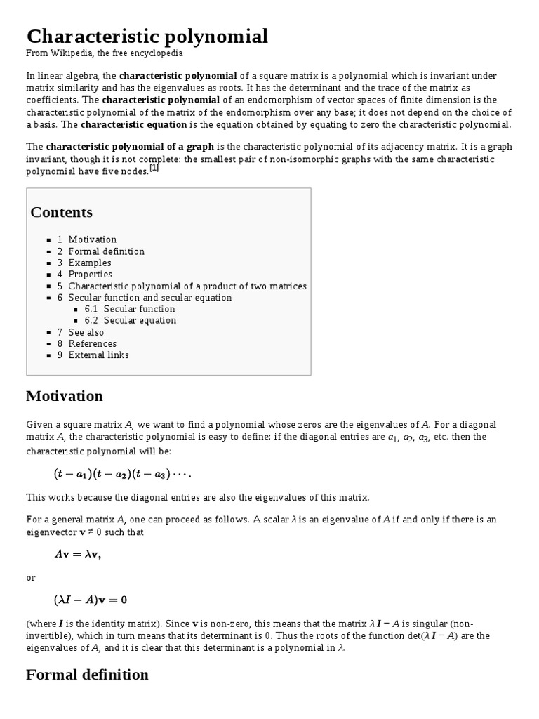 Characteristic Polynomial | PDF | Matrix (Mathematics) | Eigenvalues ...