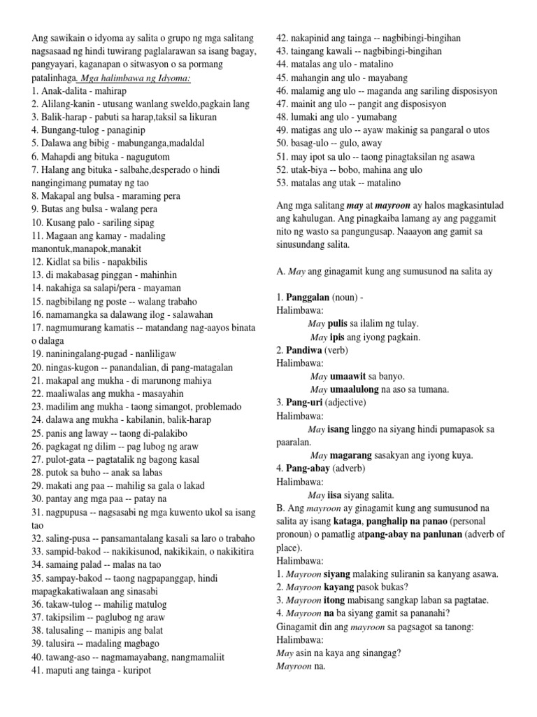 Idyoma, May at Mayroon | PDF