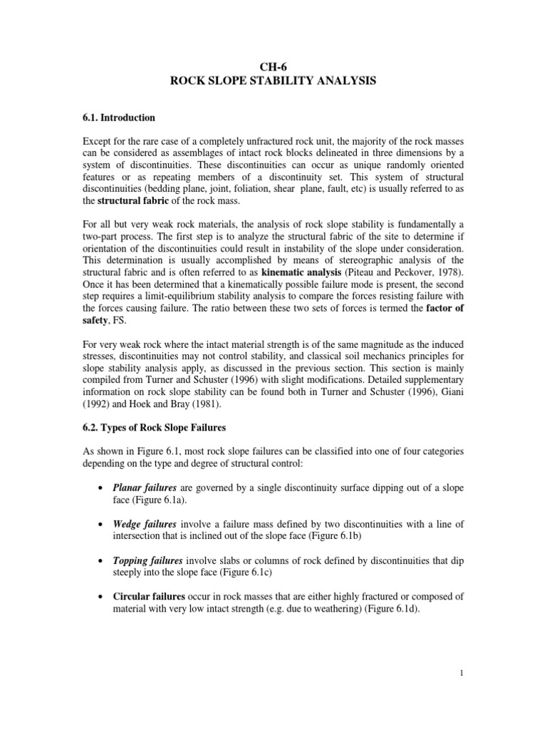 Rock Slope Stability Analysis Techniques | PDF | Plane (Geometry ...