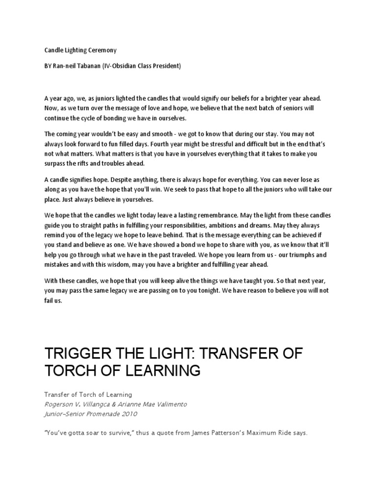 Candle Lighting Message | PDF | Religion And Belief