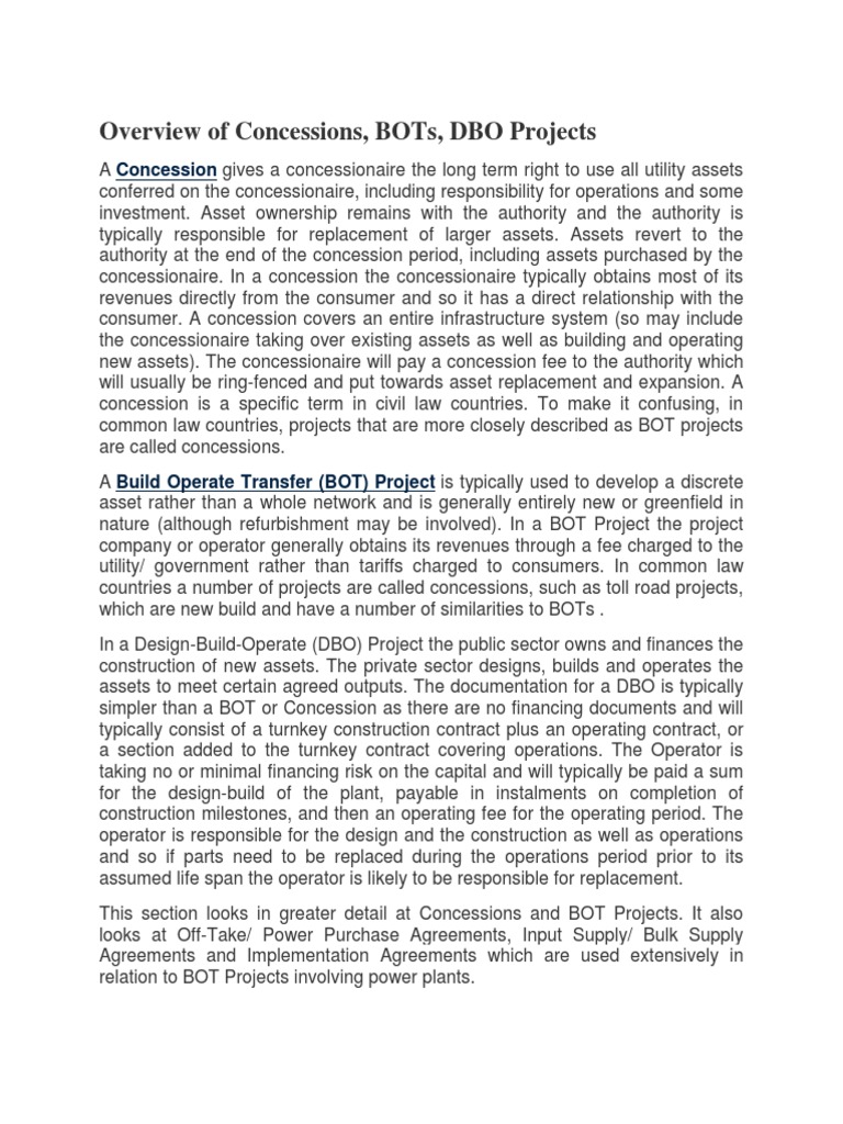 Overview of Concessions, Bots, Dbo Projects: Concession | PDF ...