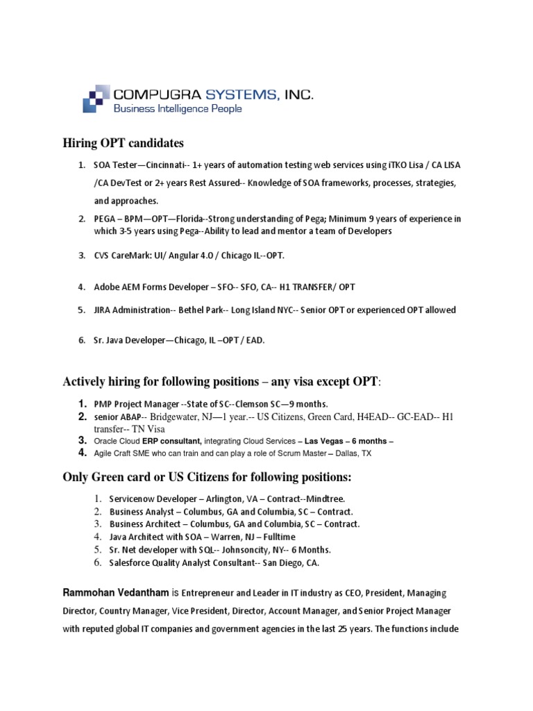 Compugra Posting - March 14 2018 | PDF | Service Oriented Architecture | Mergers And Acquisitions