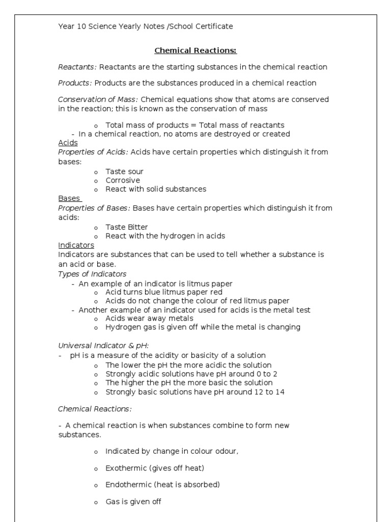 Year 10 Science Notes Overview | PDF