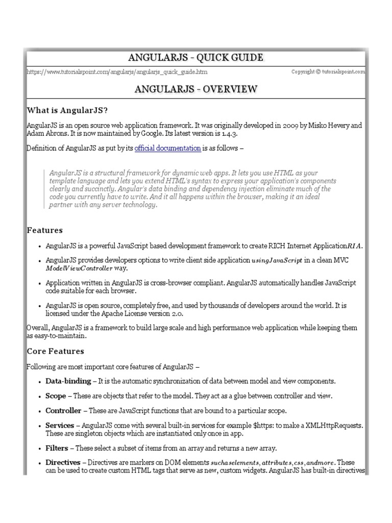 AngularJS Quick Guide | PDF | Angular Js | Model–View–Controller