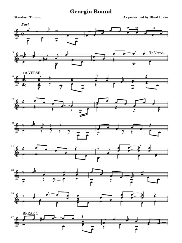 Georgia Bound: Standard Tuning As Performed by Blind Blake | PDF | Leisure