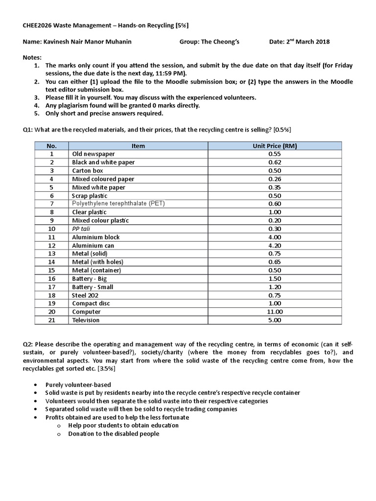 Coursework 1 - Waste Management | PDF | Recycling | Scrap
