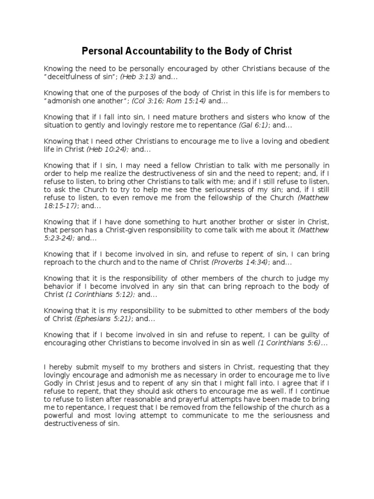 Personal Accountability To The Body of Christ | PDF | Repentance | Good ...