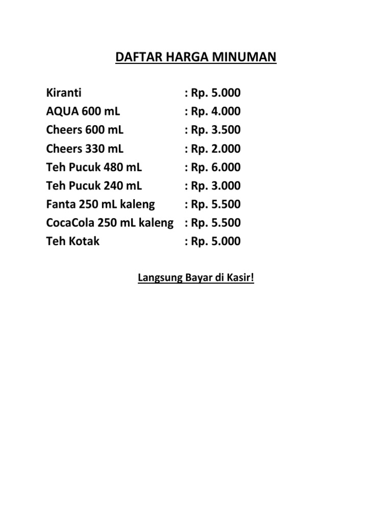 Daftar Harga Minuman | PDF