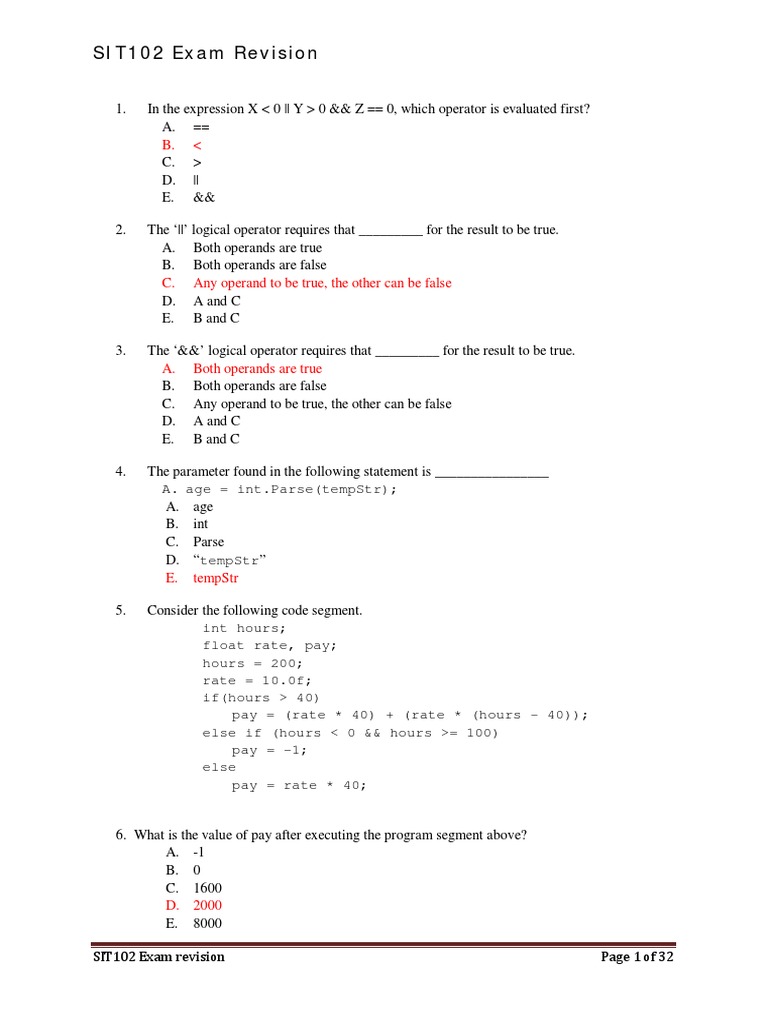 Exam Revision MC-An | PDF | Array Data Structure | C (Programming Language)