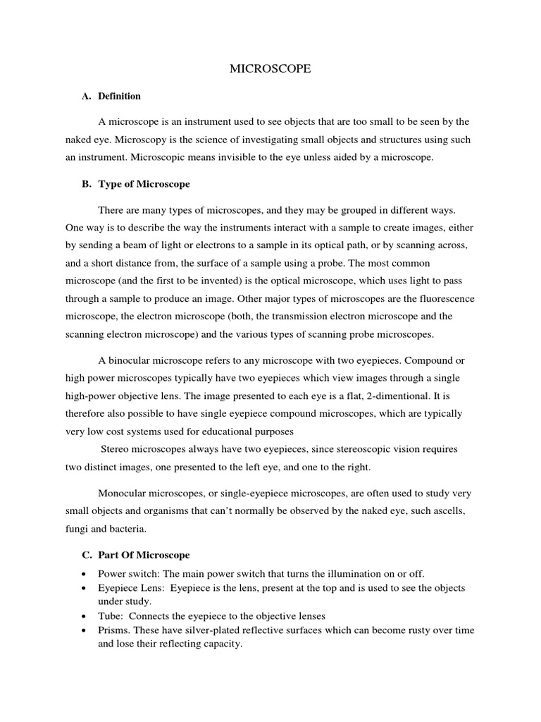 The Anatomy and Operation of the Microscope: A Comprehensive Guide to Microscopy | PDF ...