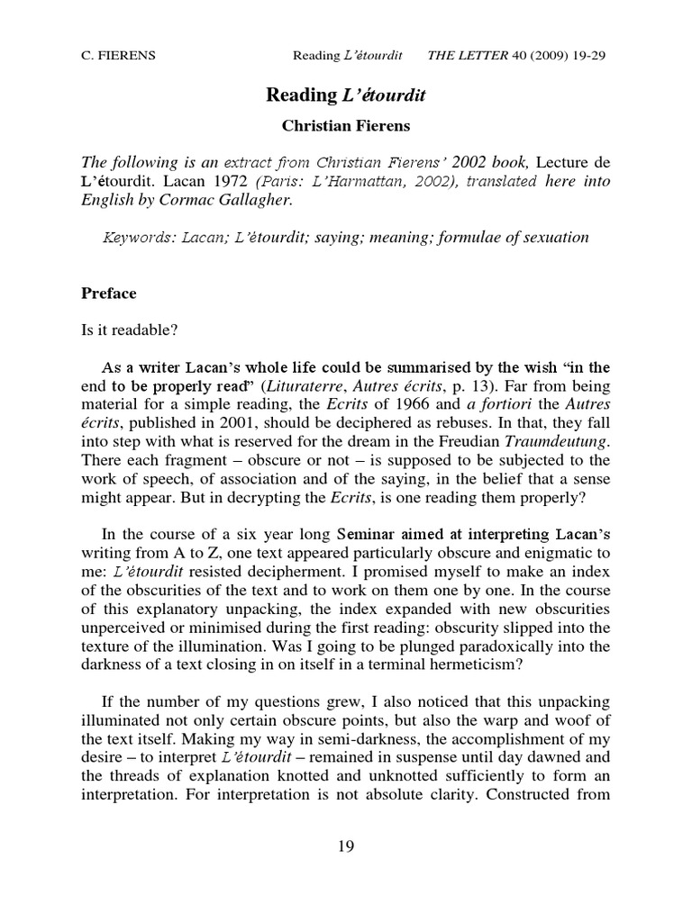 Christian Fierens Lecture de Letourdit Introduction Translated by ...