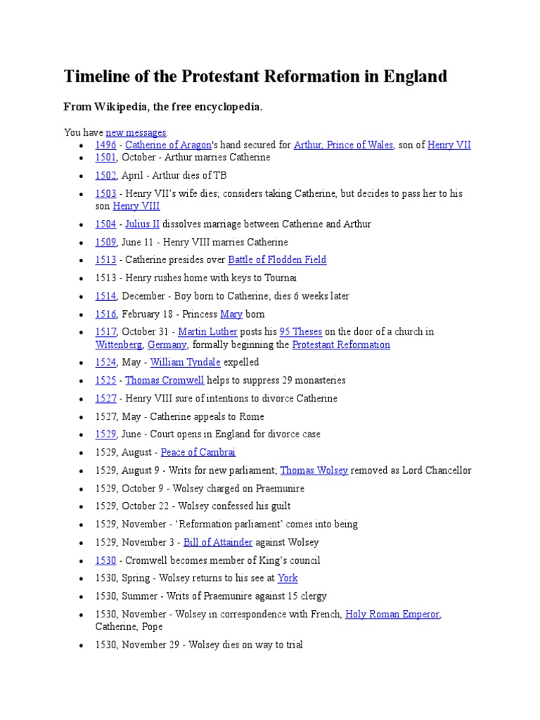 Timeline of The Protestant Reformation in England | PDF | Henry Viii Of ...