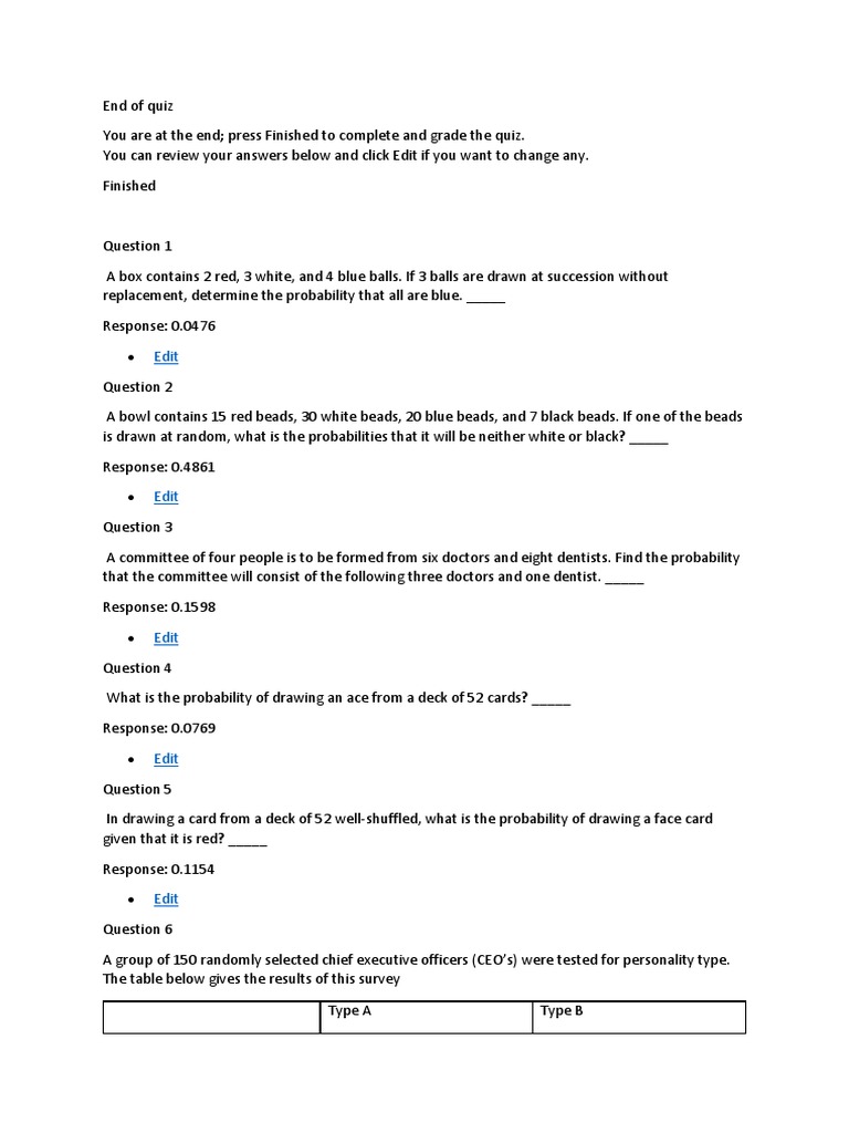 End of Quiz | PDF | Leisure | Teaching Mathematics