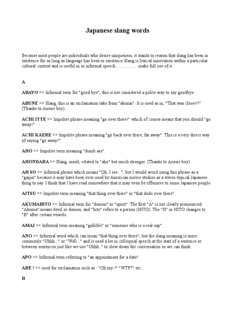 Japanese Slang Expressions Explained | PDF | Lexicology | Language ...