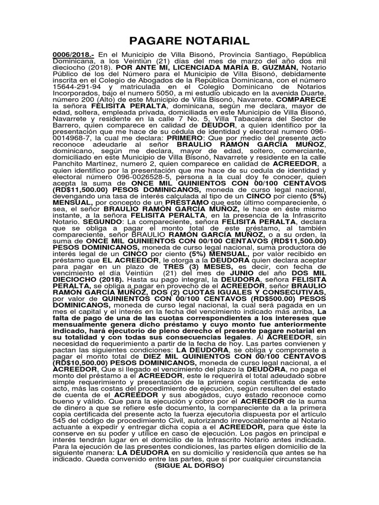 Pagare Notarial Braulio | PDF | Pagos