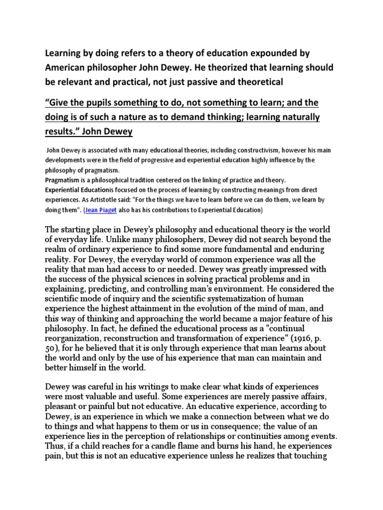 Learning by Doing | PDF | Pragmatism | John Dewey