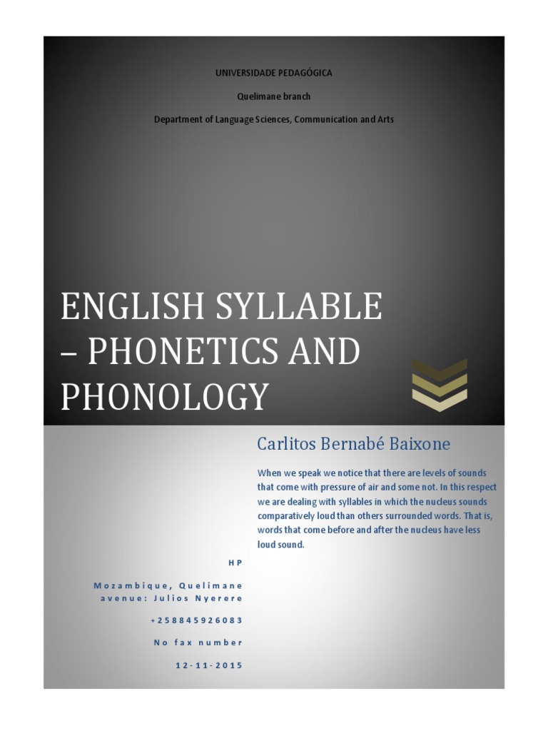 English Syllable Phonetics and Phonology PDF | Download Free PDF ...