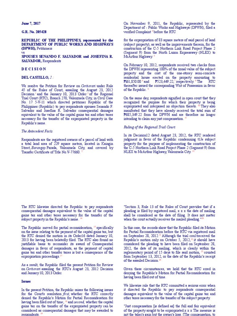 Expropriation Case: DPWH vs. Salvador | PDF | Eminent Domain | Taxes