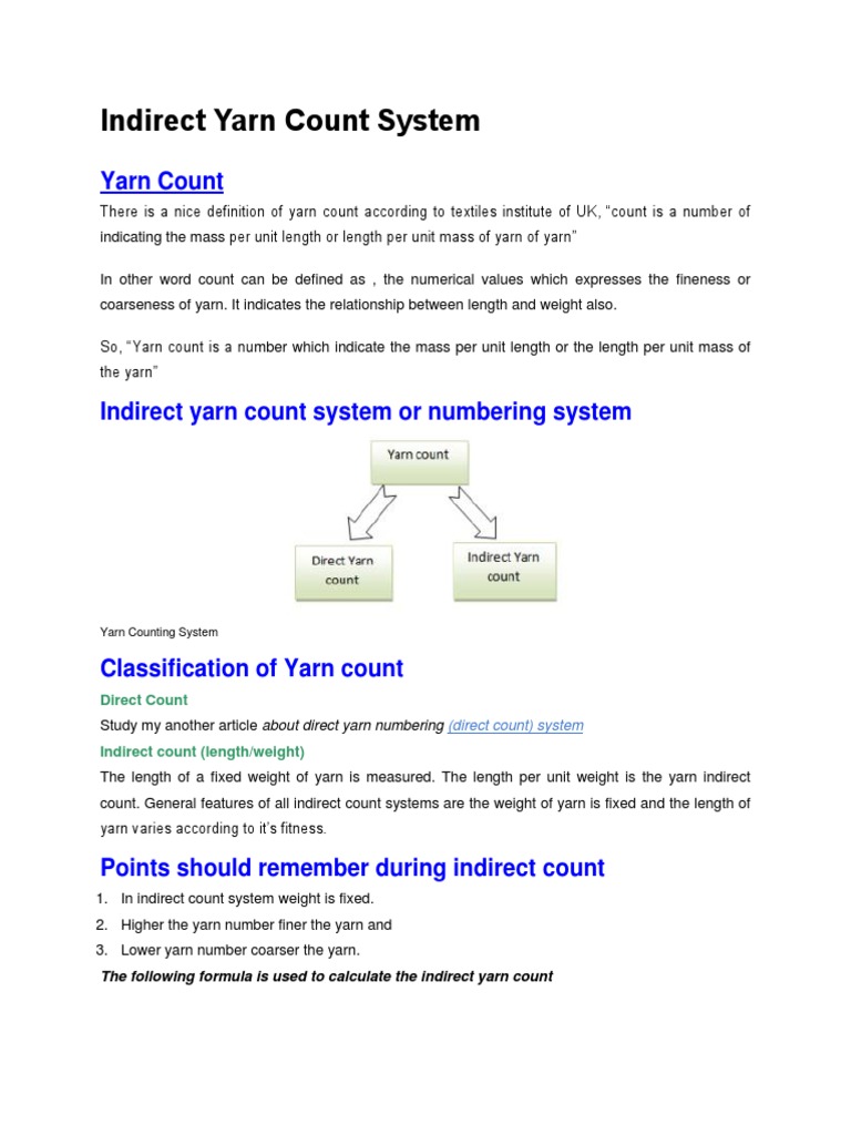 Indirect Yarn Count System Explained | PDF | Pound (Mass) | Yarn