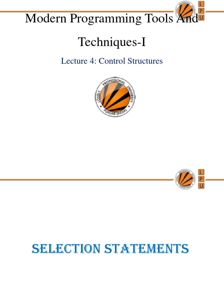 Modern Programming Tools and Techniques-I: Lecture 4: Control Structures | Download Free PDF ...
