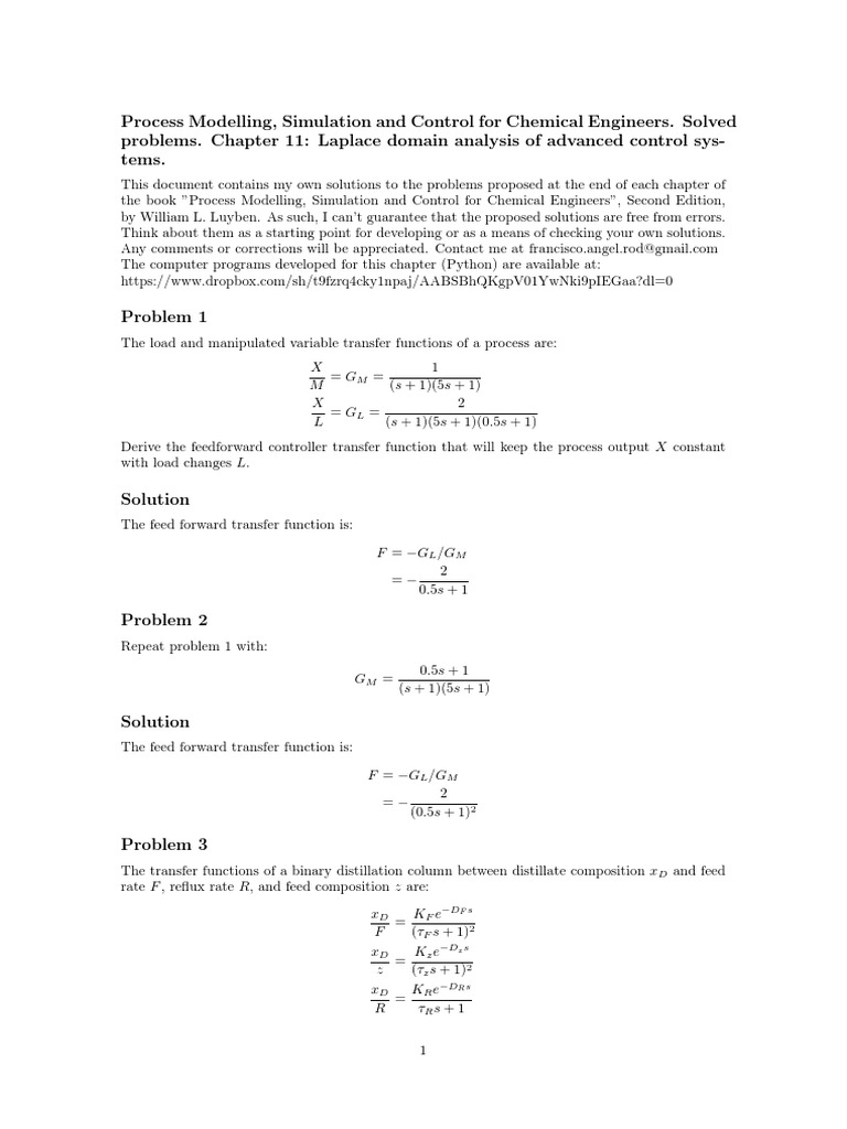 Process Modelling, Simulation and Control For Chemical Engineers. Solved Problems. Chapter 11 ...