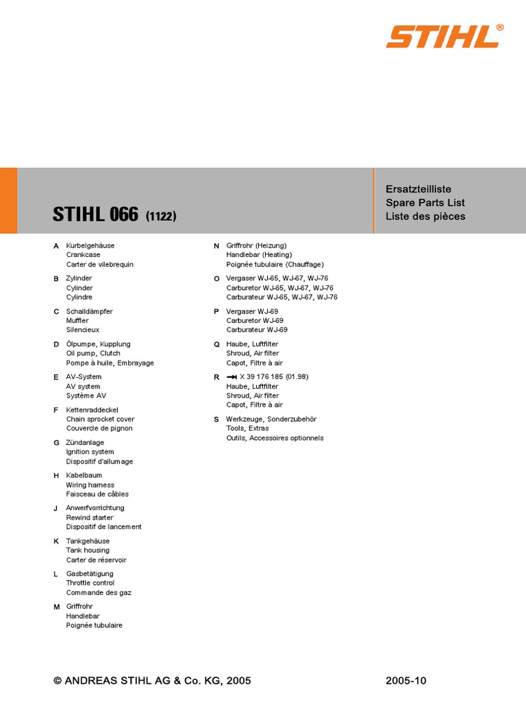 Stihl 066 Parts List | Piston | Moteur à combustion interne