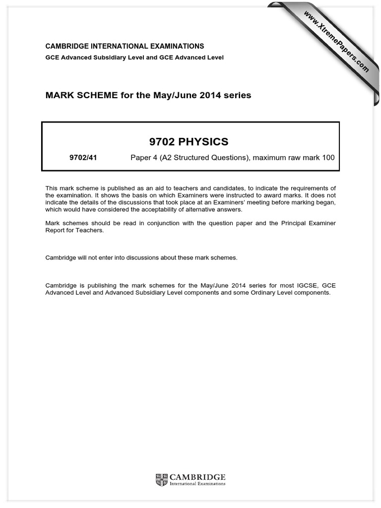 9702 PHYSICS: MARK SCHEME For The May/June 2014 Series | PDF | Electron | Electronvolt