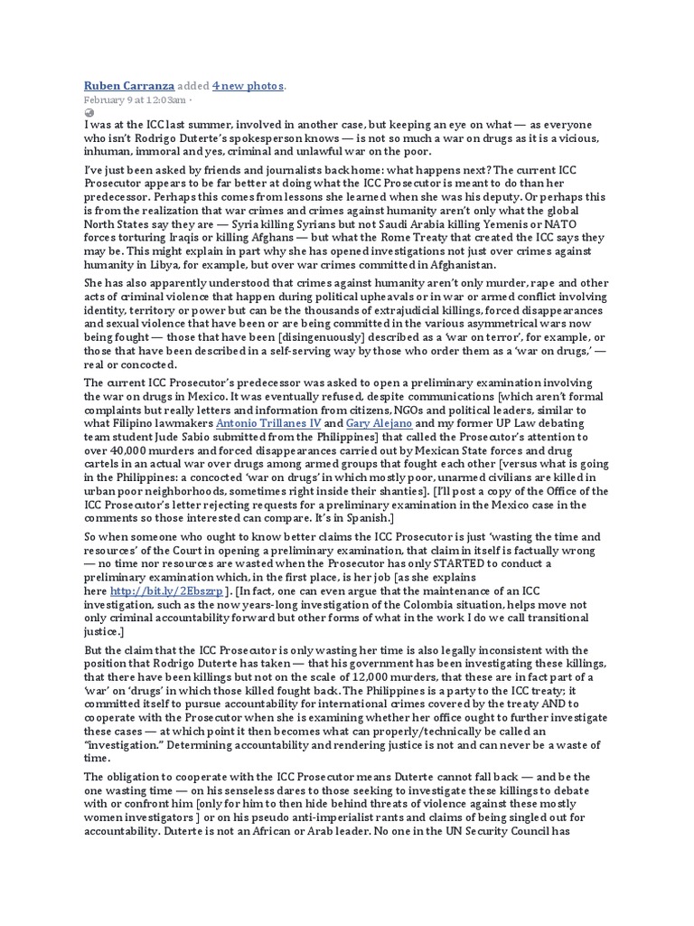 Ruben Carranza (FB Post) | PDF | International Criminal Court | Rodrigo ...