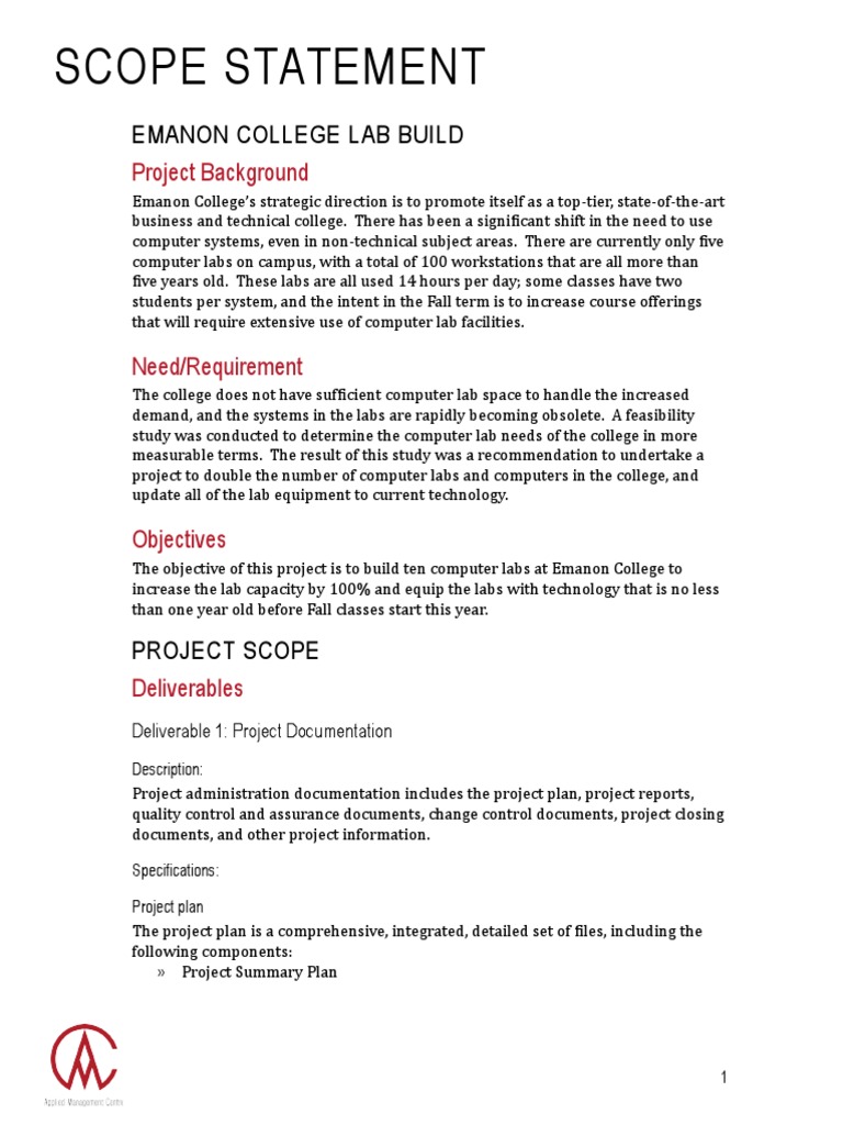 Scope Statement - Lab Build | PDF | Specification (Technical Standard ...