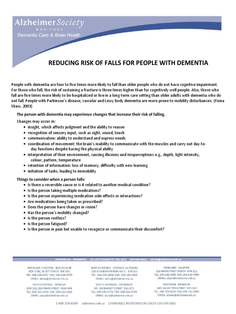 2014 Dementia Fall Risk Checklist Template | PDF | Dementia | Lighting