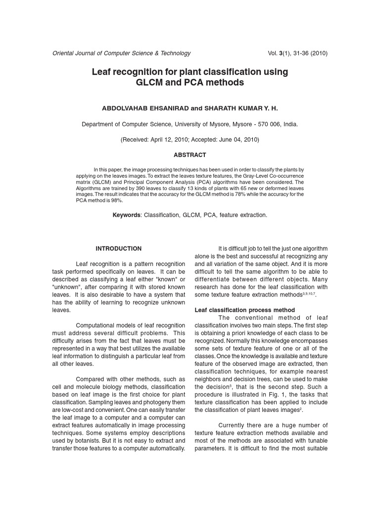 1 - Leaf Recognition For Plant Classification Using | PDF | Principal Component Analysis ...
