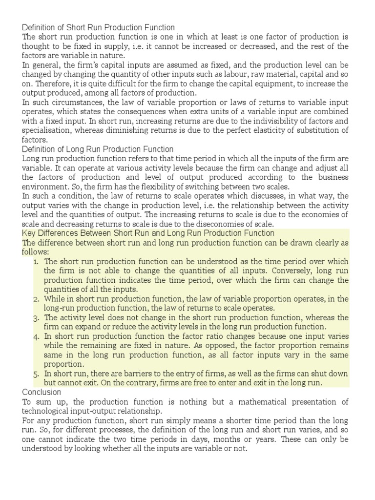 Definition of Short Run Production Function | PDF | Production Function ...