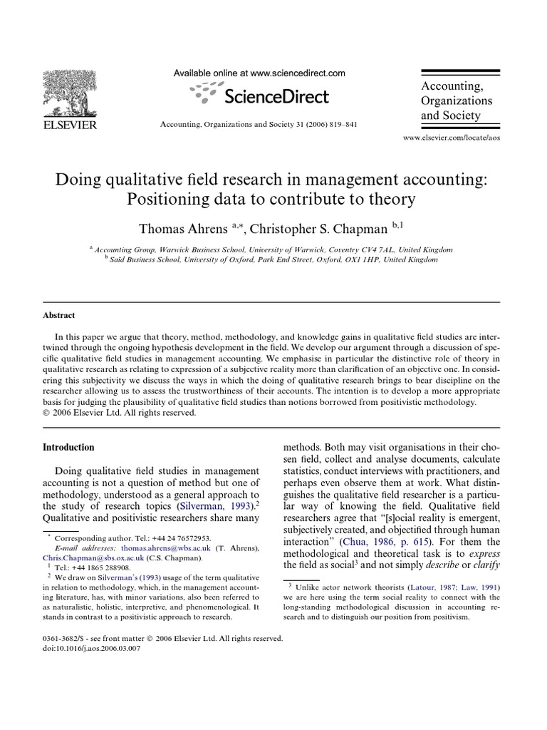 Doing Qualitative Field Research in Management | Download Free PDF ...