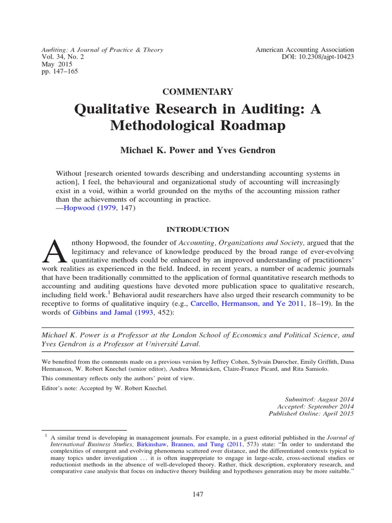 Qualitative Research in Auditing A Methodological Roadmap | PDF ...