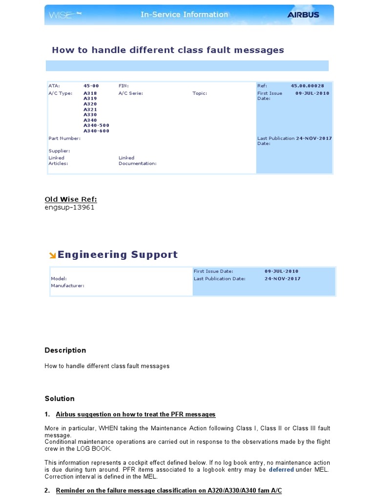 A320 Handling of Different Class Fault Messages | PDF | Airbus | Aircraft