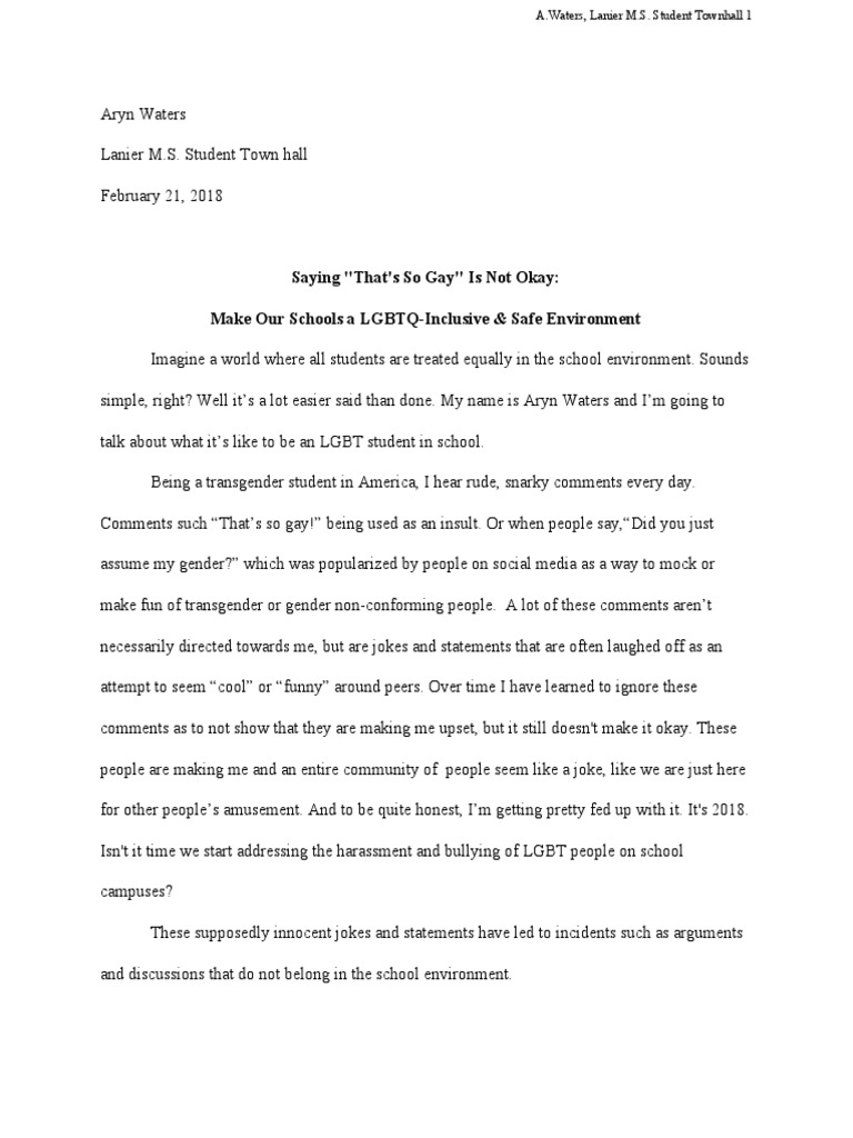 Aryn Waters - Saying Thats So Gay Is Not Okay - Make Our Schools A ...